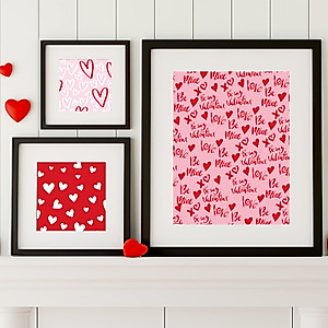 Whaline 12 Sheet Valentine's Day Wrapping Paper Pink Red White Heart pattern Wrapping Paper Love Be Mine Printed Art Paper for Wedding Anniversary Baby Shower Birthday Gift Packing, 19.7 x 27.6 Inch