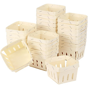 Tideme 30 Pcs Mini Wooden Baskets 4 x 4 x 2.6 Inch Square small Berry Basket Woven Vented Storage Container Harvest Basket for Picking Fruit, Crafts, Gifts (Log Color)