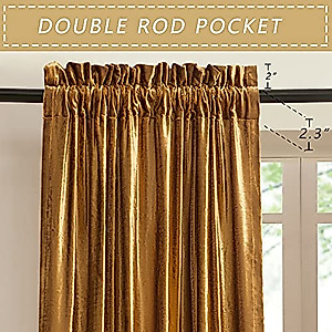 PRIMROSE Gold Curtains 63 inch for Living Room Velvet Blackout Rod Pocket Window Drapes Treatment Semi Room Darkening Decor Golden Curtains for Bedroom Set of 2 Panels