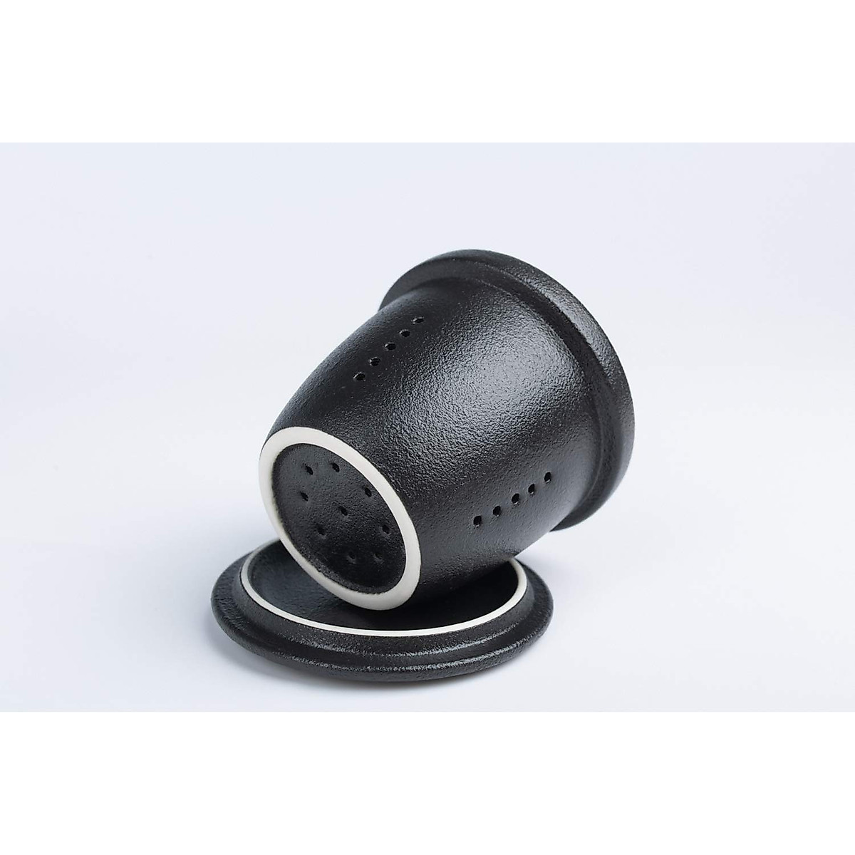 iHarbort Tea Cup with Sandalwood handle, 13 oz, Ceramic Tea Mug with Porcelain Infuser and Lid for Hot Tea or Coffee, Gift Set, 1-Pack (Matte Grey)