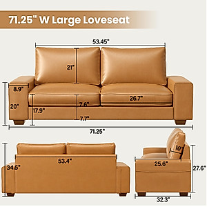 COUCHOICE Modern Faux Leather Sofa Couch,Loveseat Sofa,Small Sofa,with Spring Cushions and Solid Wood Frame,Removable Sofa Cover,Suitable for Living Rooms,Offices,Apartments(88.58inch,Brown)