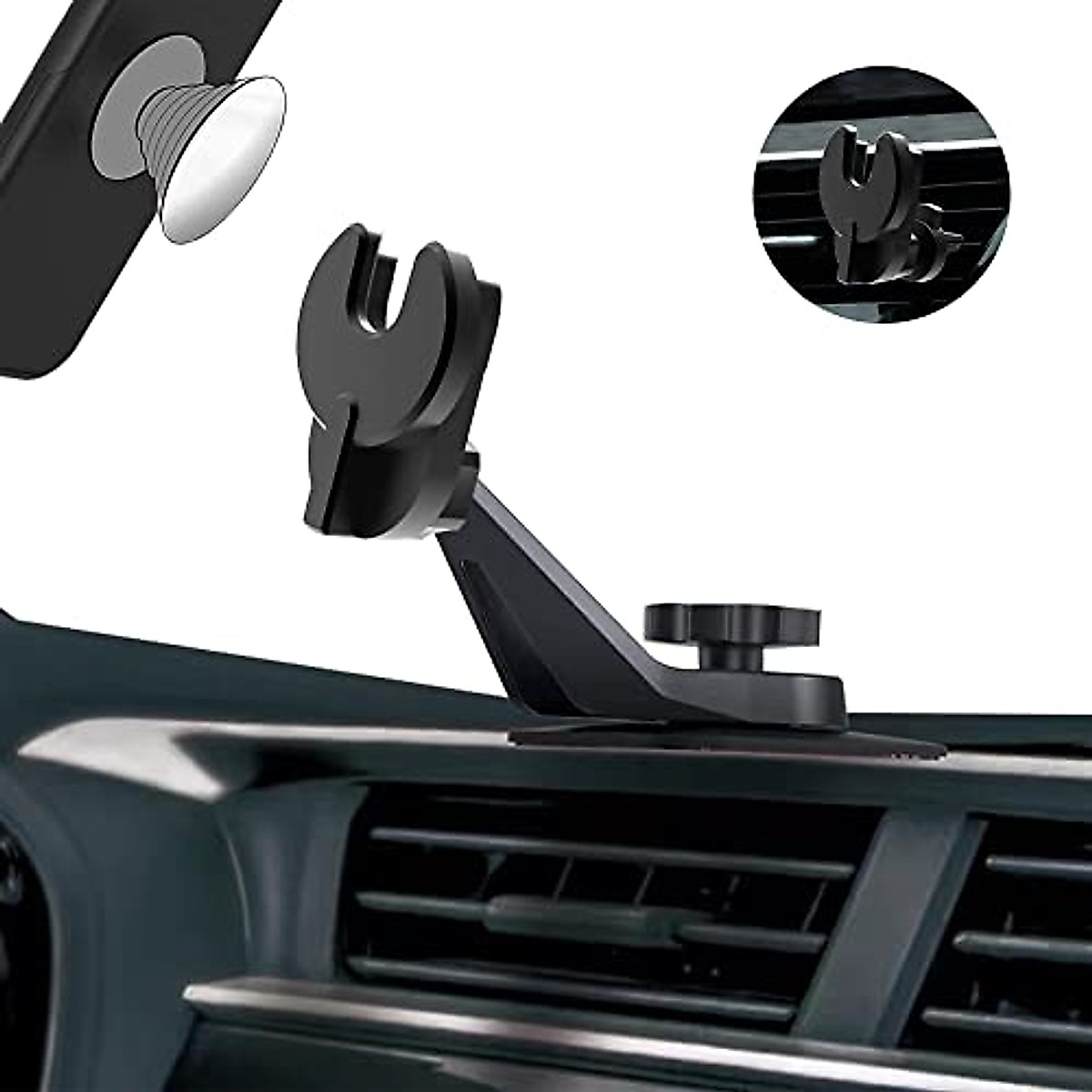 Vent and Dashboard Car Phone Socket Mount, Strong Socket Phone Holder, Dashboard Adapter Adhesive and Vent Clip,Adjustable 360°Rotation, Compatible with Most Pop GripNavigation, Fits All Smartphone