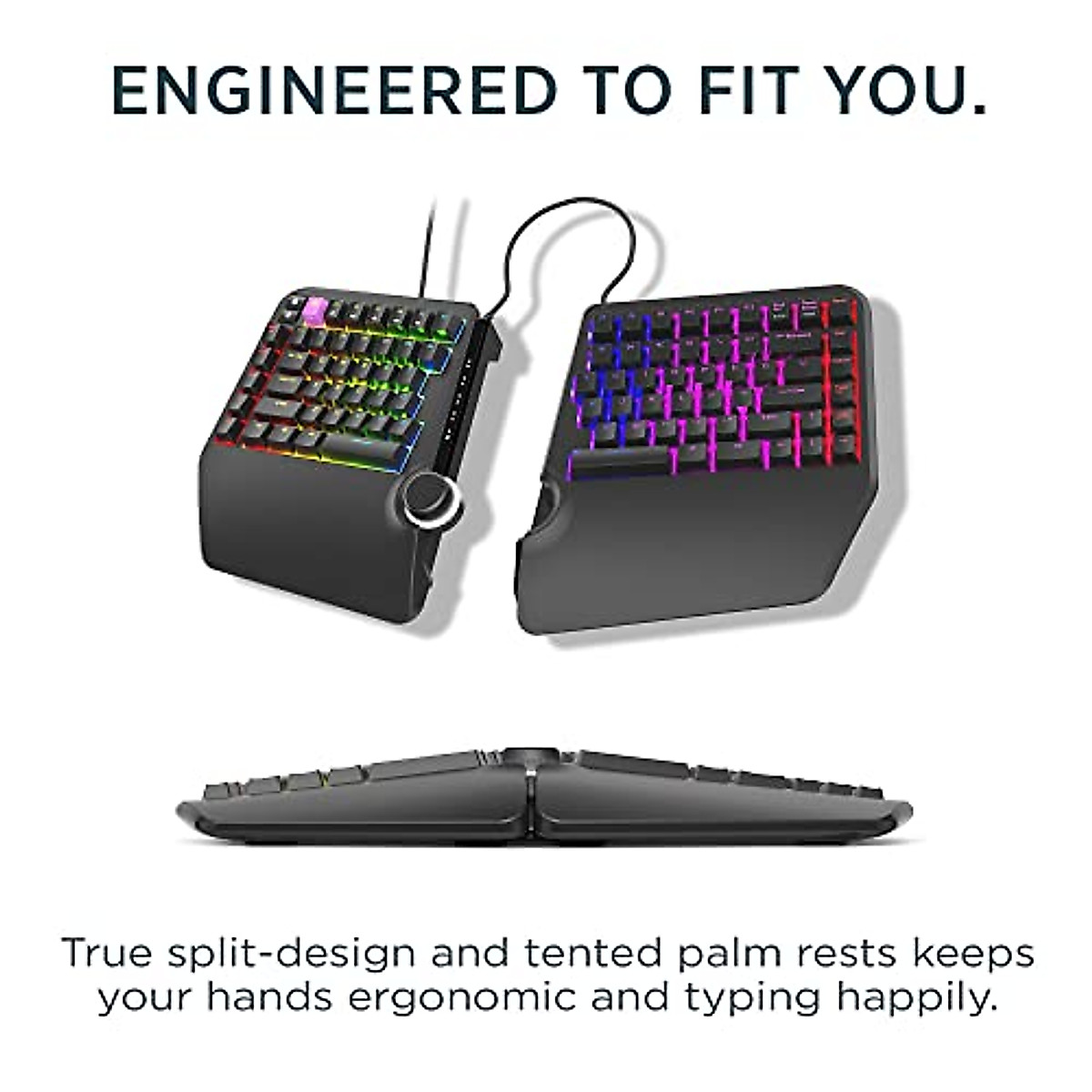 Cloud Nine ErgoTKL Ergonomic Tenkeyless Mechanical Keyboard for PC – Kailh White – TKL RGB Backlit Ergo Split Key Board