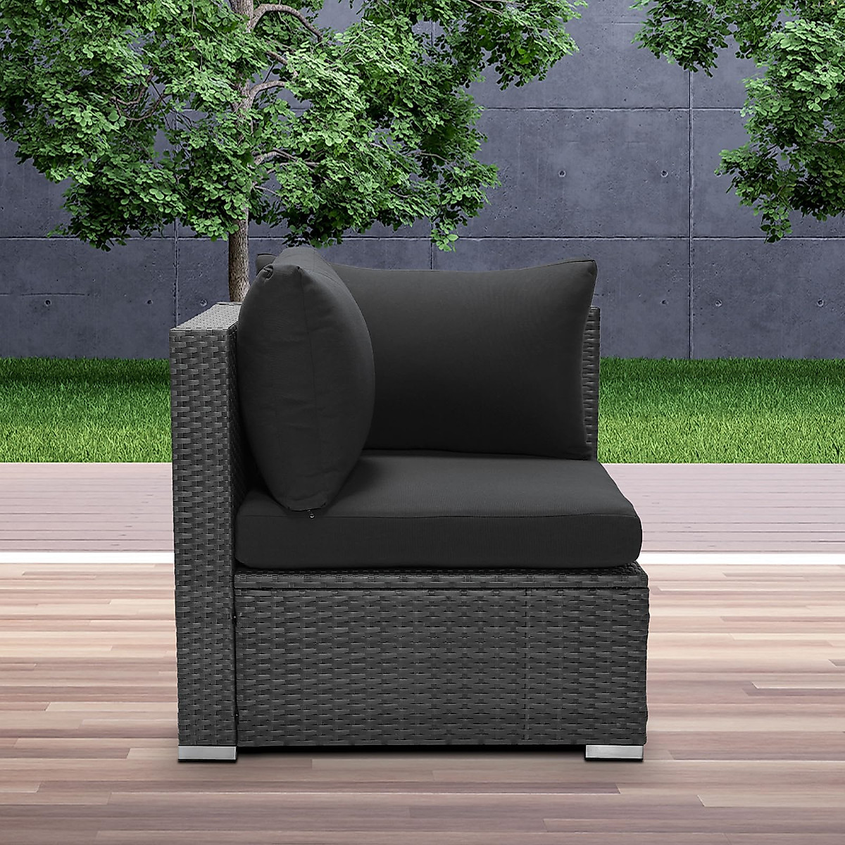 BULEXYARD 1 Piece PE Rattan Patio Furniture Corner Sofa with Thick Cushions Outdoor Wicker Seating for Backyard, Deck, Garden, Balcony (Dark Grey)