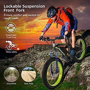 SZTPS Electric Bike, E-Bike for Adults 750W 26" Fat tire,30Mph Max Speed，Adult Electric Bicycles with Phone Charger Mount,Suspension Fork,21 Speed Gears