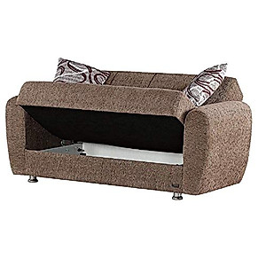 BEYAN Colorado Collection Guest Room Convertible Storage Loveseat with Storage Space, Includes 2 Pillows, Dark Brown