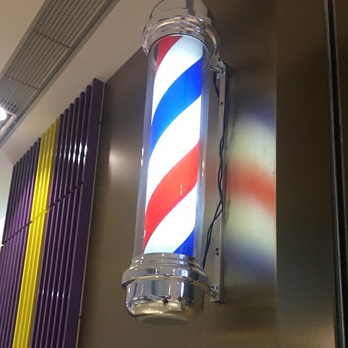HuaShuani Hair Salon Barbershop LED Neon Sign Lights Open Rotating Signs, Barber Red White and Blue Light Poles Glow LED Global Lights 28 Inches, Sign Wall Mounted Waterproof Energy Saving