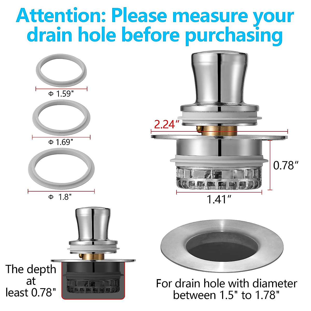 Aluvor Universal Bathtub Stopper 2pcs Tub Plug+Pop Up Tub Drain Strainer/Drain Plug with Anti Clogging Filter