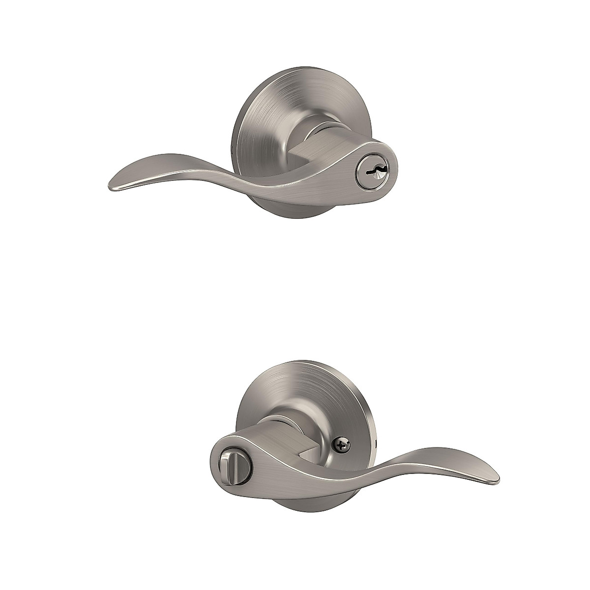 Lock Scout Wave Lever with Round Trim Keyed Entry Door Handle, Satin Nickel Finish