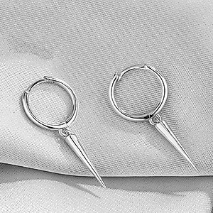 Spike Dangle Earrings, 925 Sterling Silver Huggie Hoop Earring, Geometric Triangle Cone Dangle Drop Earrings, Stud Earring 2.6x0.3cm 11047280T9 0