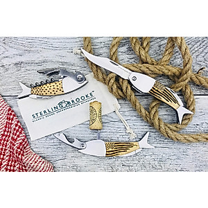 Sterling Brooke Wine Key, Stainless Steel with Wooden Handle Bones Design, Serrated Foil Cutter