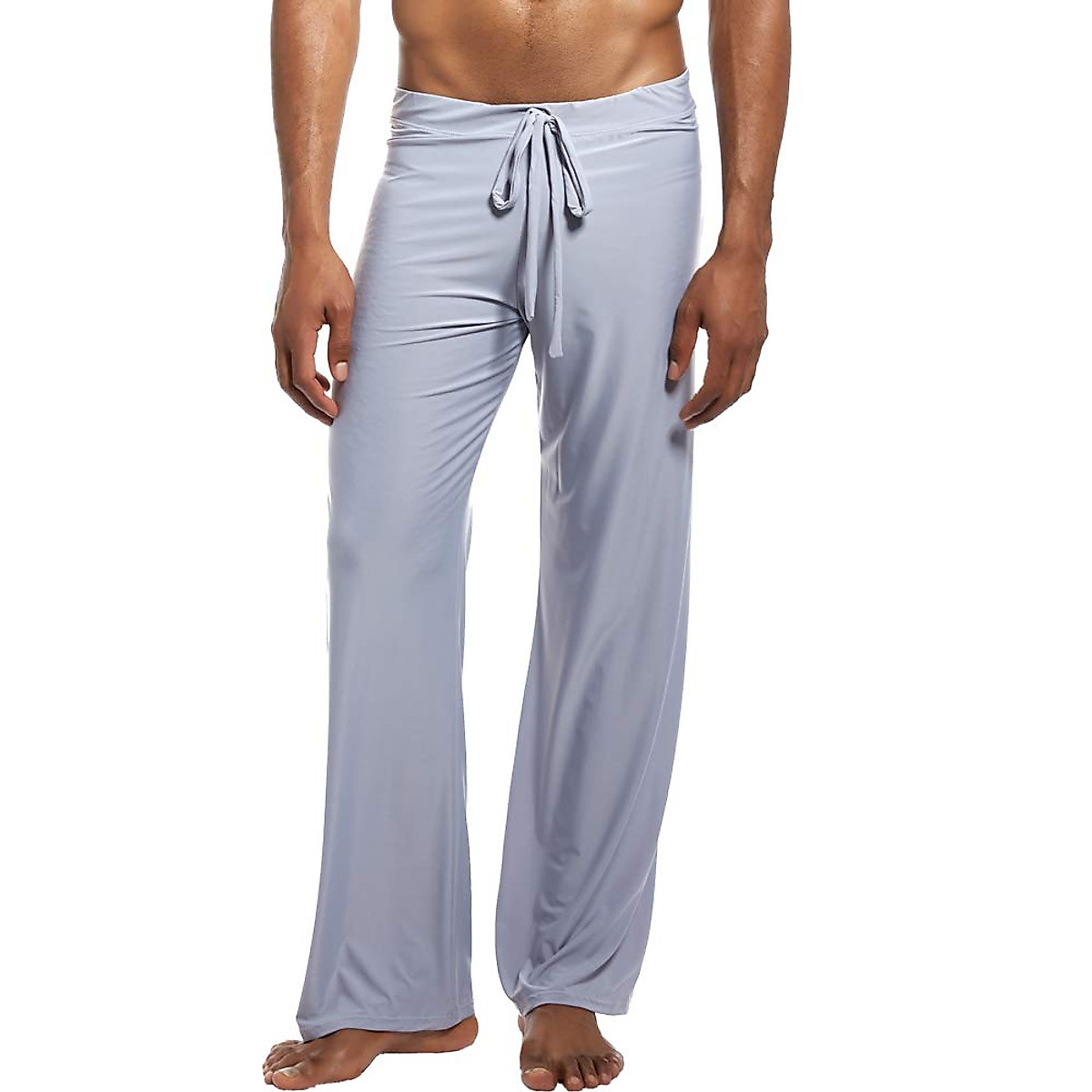 MOSUOKING Men Sports Tight Pants Nylon Underwear Baselayer Legging Soft Mesh Pajama Grey M