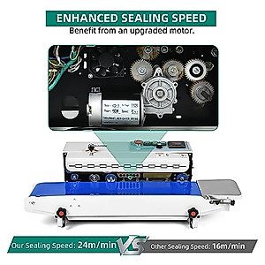 YITAHOME Horizontal Continuous Band Sealer, Automatic Bag Heat Sealer w/Printing Wheels, Commercial Bag Sealing Machine for PVC PE PP Aluminum Foil Bags Films