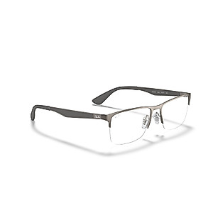 Ray-Ban RX6335 Rectangular Prescription Eyeglass Frames, Matte Gunmetal/Demo Lens, 56 mm