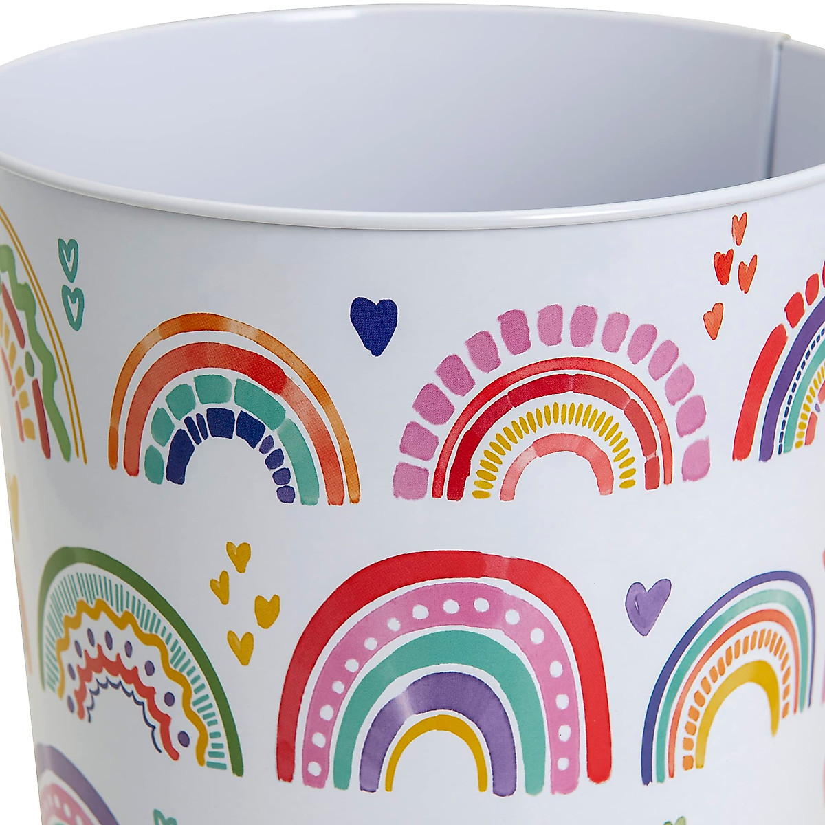 Allure Home Creation Rainbow Hearts Metal Wastebasket-Compact Size 7.70" x 7.70" x 9.40"-1.50 Gallons