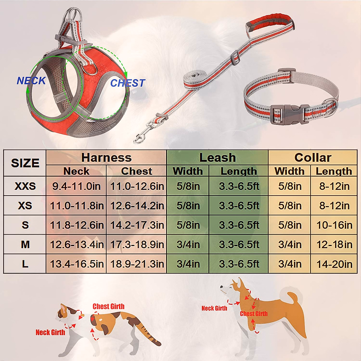 JSXD Small Dog Harness,Puppy Harness,Adjustable Leash and Collar Set for Small Dogs,Step-in Dog Harness,3M Reflective Pet Dog Vest for Small Medium Puppy