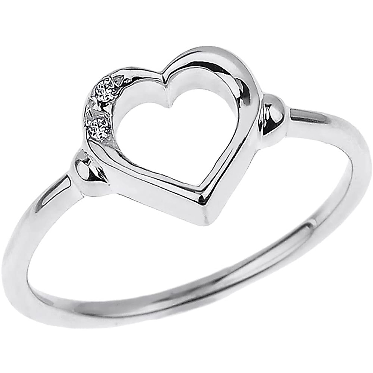 Modern Contemporary Rings 10K White Gold Diamond Accented Open Heart Ring with Pavé Set Gems (J-K Color, I1-I2 Clarity) - Size 4-1/2
