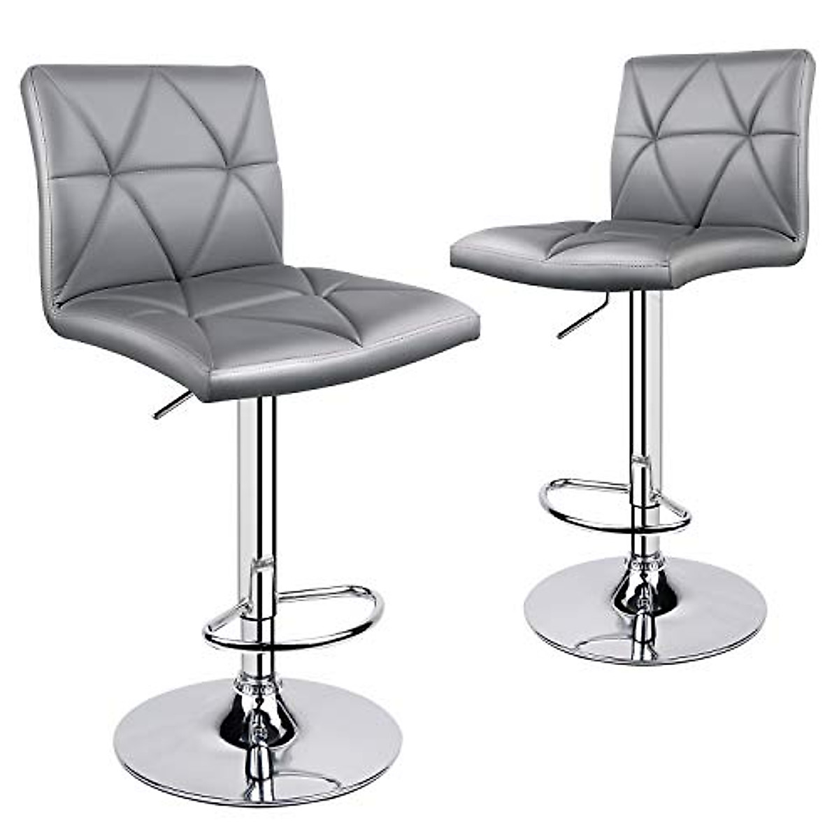 Leader Accessories Bar Stool, Hydraulic Square Back Diagonal Line Adjustable Bar Stools, Set of 2 (Light Grey)