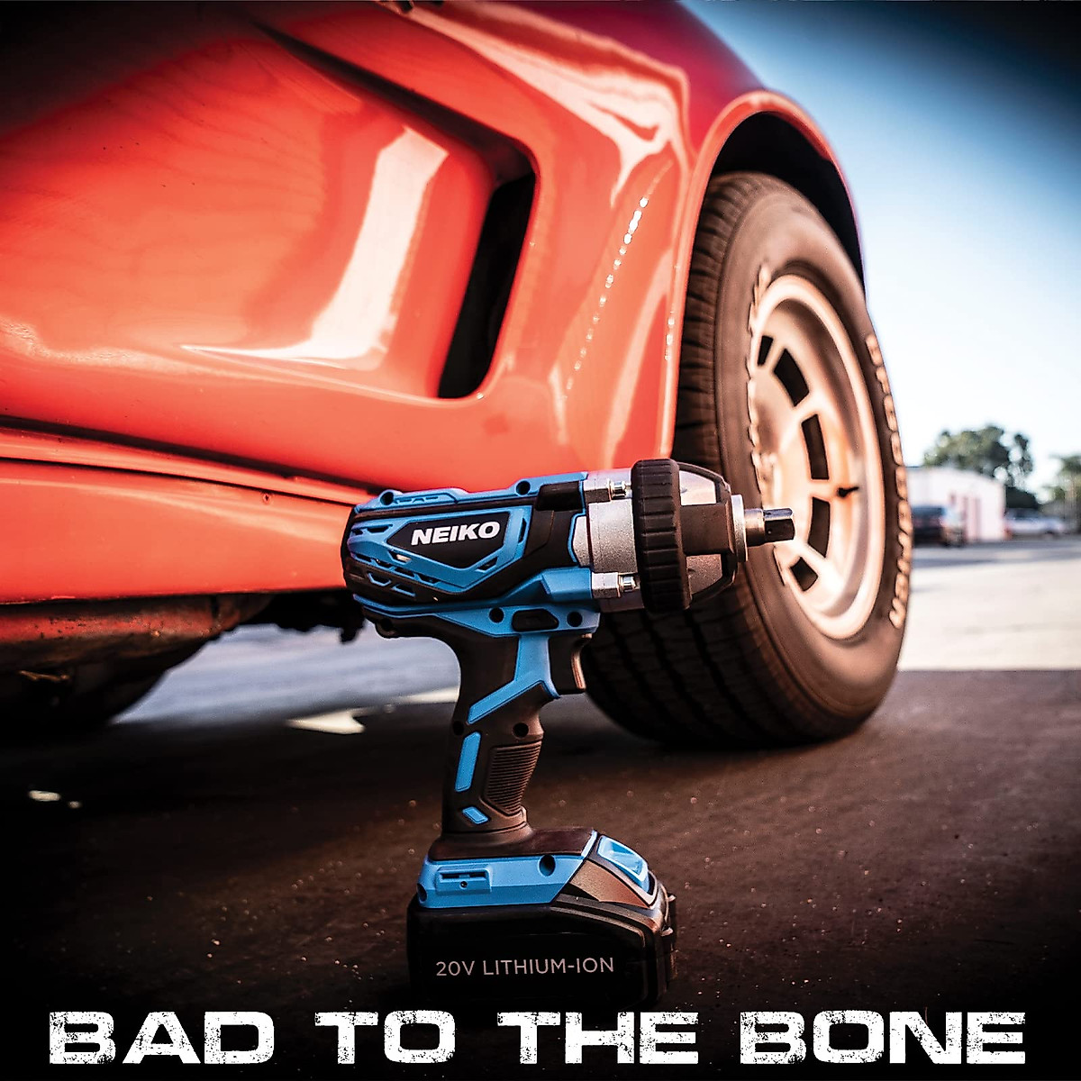 Neiko 10878A 1/2-Inch-Drive High-Torque Cordless Electric Impact-Wrench Kit with 20-Volt Lithium-Ion Charging Battery and 4 1/2-Inch-Drive Sockets