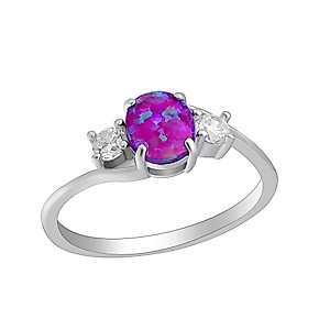 Ginger Lyne Collection Addy Purple Oval Opal Sterling Silver CZ Ring Size 9