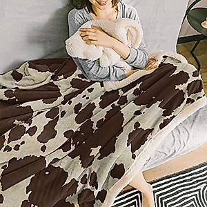 CosyBright Throw Blanket Warm Fuzzy Plush Cowhide Cow Print Fleece Blanket Lightweight Blankets Full Size- Super Soft for Sofa Bed Couch All Season- Graffie
