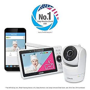 VTech Upgraded Smart WiFi Baby Monitor VM901, 5-inch 720p Display, 1080p Camera, HD NightVision, Fully Remote Pan Tilt Zoom, 2-Way Talk, Free Smart Phone App, Works with iOS, Android