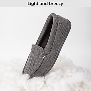 EverFoams Women's Lightweight Indoor Outdoor Memory Foam House Shoes, Comfy Breathable Waffle Knitted Moccasins Loafer Slippers Grey, 7 US