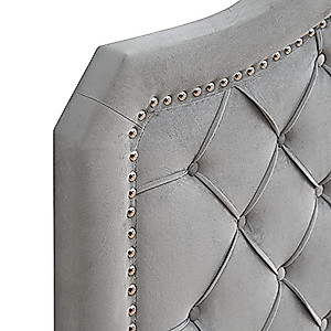 HAUSHECK Upholstered Platform Bed Queen Size, Queen Bed Frame with Button Tufted Nailhead Trim Headboard, Wood Bed Frames for Kids, Teen & Adults, Wooden Slats Support, No Box Spring Needed