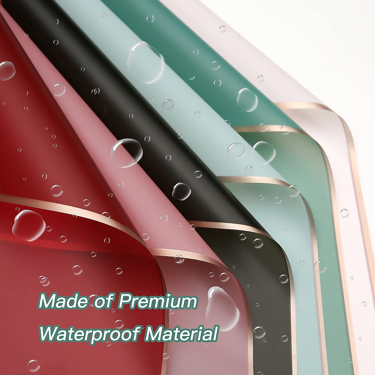 Flower Wrapping Paper Floral Wrap Sheets Florist Bouquet Supplies Waterproof wrapping paper includes ribbon （20 sheets) (black+Golden line)