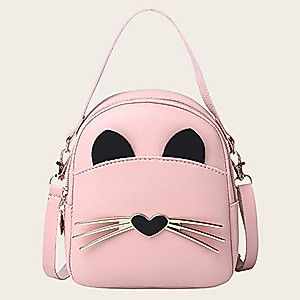 ASUYOERU Women Leather Crossbody Messenger Bag Cartoon Cute Cat Shoulder Backpack, Pink, large 41*30*12cm