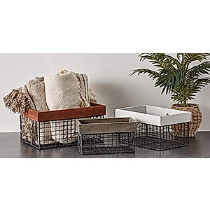 DII Farmhouse Wood Rimmed Wire Storage Basket Set, Bronze, Assorted