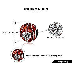 Ginger Lyne Collection Love Basketball Charm for Bracelet or Necklace for Women European Bead Clear Cubic Zirconia Red Sterling Silver