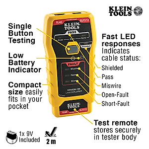 Klein Tools VDV026-813 RJ45 Ethernet Cable Tester and Crimper Kit, Pass-Thru Technology, Includes Connectors for Cat5e / CAT6 Data Applications, Pack of 50