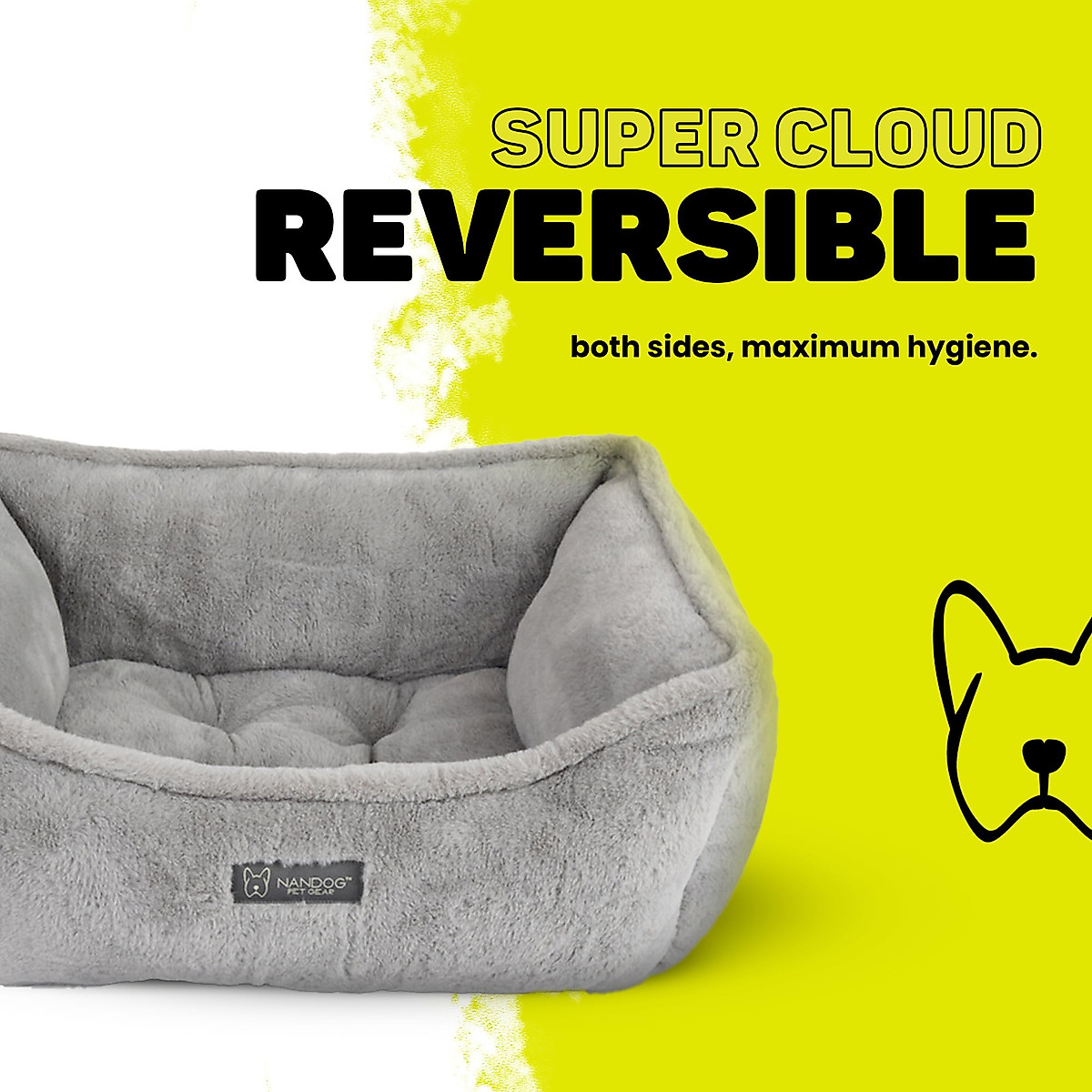 NANDOG Super Cloud Reversible Pet Bed in Light Grey - Ultra Soft Micro Plush Fabric - Cozy & Modern Design - Perfect for Cats & Small/Medium Dogs