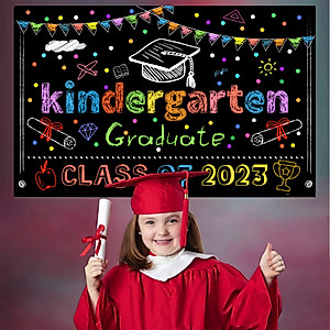 Littleloverly Kindergarten Graduation Banner Backdrop Party Decorations Class of 2022 Preschool Kids Congrats Grad Banner Outdoor Yard Sign Kindergarten Graduation