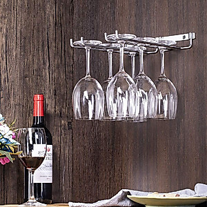 Stemware Wine Glass Rack Wall Mountable Heavy Duty Thick Wrought Exquisite silver chrome 2 Rows 10.2 Inch Deep,Metal Storage Hanger for Kitchen or Bar