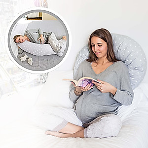Bamibi® Pregnancy Pillow - Full Body Support Maternity Pillow for Sleeping – Providing Support for Adults and Pregnant Women Back, HIPS, Legs & Belly - Removable 100% Cotton Cover (Gray Hearts)