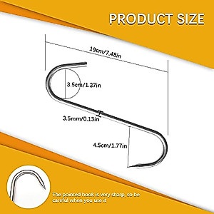 Betinyar 10 Pieces 7.5 Inch Meat Hooks, Stainless Steel Butcher Hooks, Heavy Duty S-Hooks for Hanging Meat, Meat Smoking Hooks for Processing, Drying