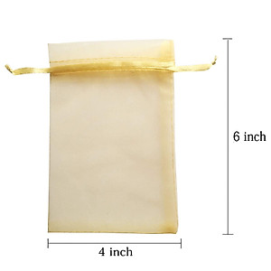 50pcs 4x6 inch Gifts Wrap Bags Gold, Organza Sheer Fabric Bulk, Drawstring Reusable Recycled Pouch for Baby Shower Favor, Craft Business, Beach, Standard Size Elegant Business Card, Cute Little Toy
