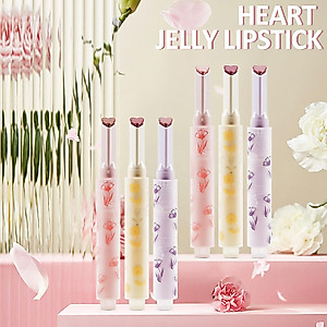 Erinde Tinted Glasting Melting Balm, 3 Colors Jelly Tinted Lip Balm Lipstick, Moisturizing Glossy Balm Lip Makeup for Dry Lips, Heart Shape Lip Gloss, Long Lasting, High Pigmented, Vegan, 04#05#06#