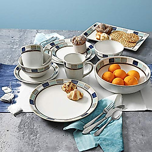 Gibson Elite Casa Blanca Round Reactive Glaze Stoneware Dinnerware Set, Service for 4 (16pcs), White/Blue