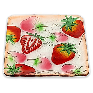 Boston International Colorful Farm and Garden Glass Serving Plate, 10 x 10-Inches, Strawberry