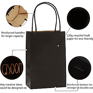 Ronvir 50Pcs Black Gift Bags, 10x5x13 Inches Paper Bags With Handles, Large Shopping Bags, Recycled Black Kraft Bags For Business, Retail, Christmas, Welcome, Wedding, Party, Holiday