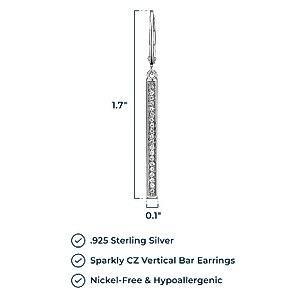 MORGAN & PAIGE .925 Sterling Silver Cubic Zirconia Vertical Bar Drop Earrings 1-3/4" Linear Dangle Earrings For Women