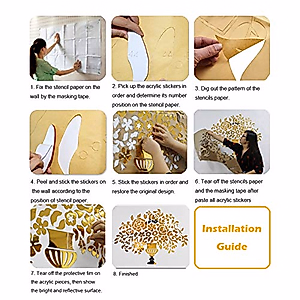 Vaabee Family Tree Wall Decor Acrylic 3D DIY Mirror Stickers Collage Picture Frame Home Decorations for Living Room Bedroom Farm House Dinning Kitchen Office Silver Set Large 71x45 Inch