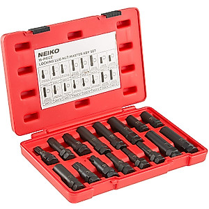 Neiko 02457A Lug-Nut Key Set, Wheel-Lock Removal Tool Kit for Aftermarket and Factory Wheel Tire Keys, SAE and Metric Lug Sockets, 16 Pieces