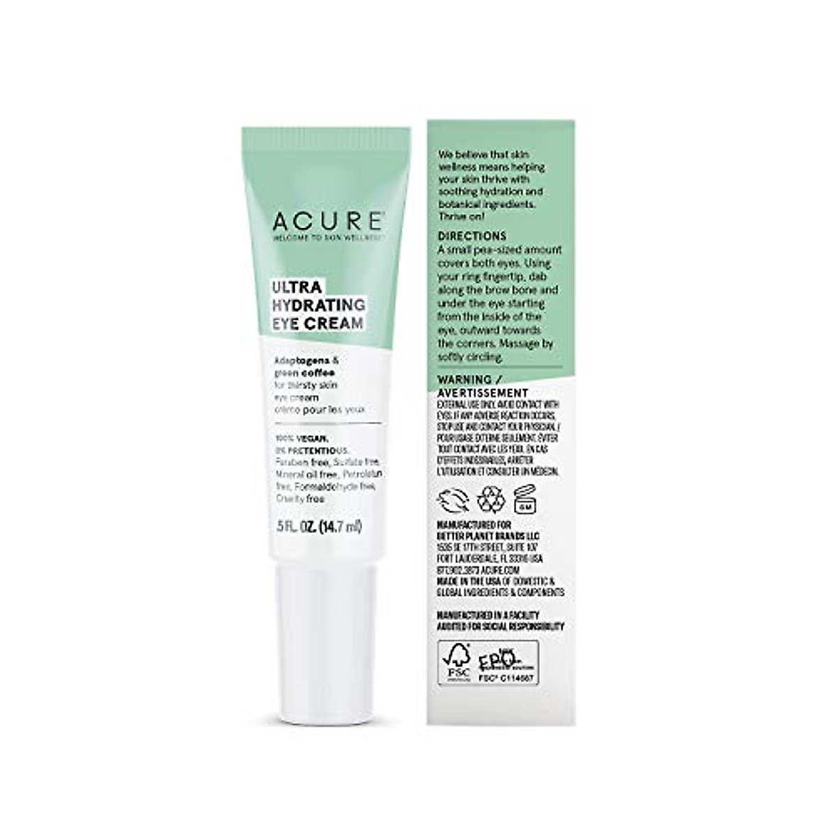 ACURE Ultra Hydrating Eye Cream | 100% Vegan | Intense Moisture for Super Thirsty Skin | Adaptogens & Green Coffee - Deeply Moisturizes | 0.5 Fl Oz