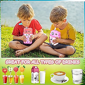 Honeydak 3 Pcs Cute Water Bottles with Straws Camera Ice Cream Bar Watermelon Adjustable Strap Plastic Water Bottle for School Kids (Novel Style,Pink)