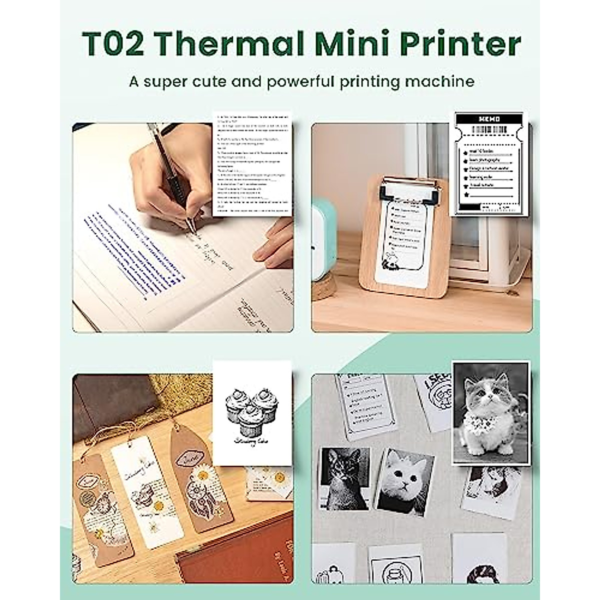 LabelCreate T02 Mini Sticker Thermal Printer, Portable Pocket Sticker Maker Machine, Mobile Phone Picture Printer Compatible with iOS & Android, for Pet Stickers, Kids Birthday, Children, Green