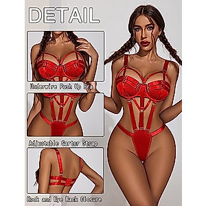 Avidlove Sexy Lingerie Set Lingerie Teddy One Piece Bodysuit Valentines Babydoll Red Large